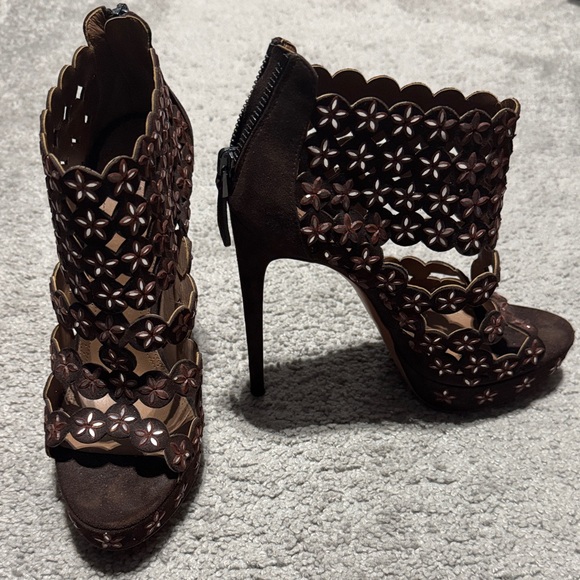 Alaia | Shoes | Alaia Brown Floral Cutout Heels | Poshmark